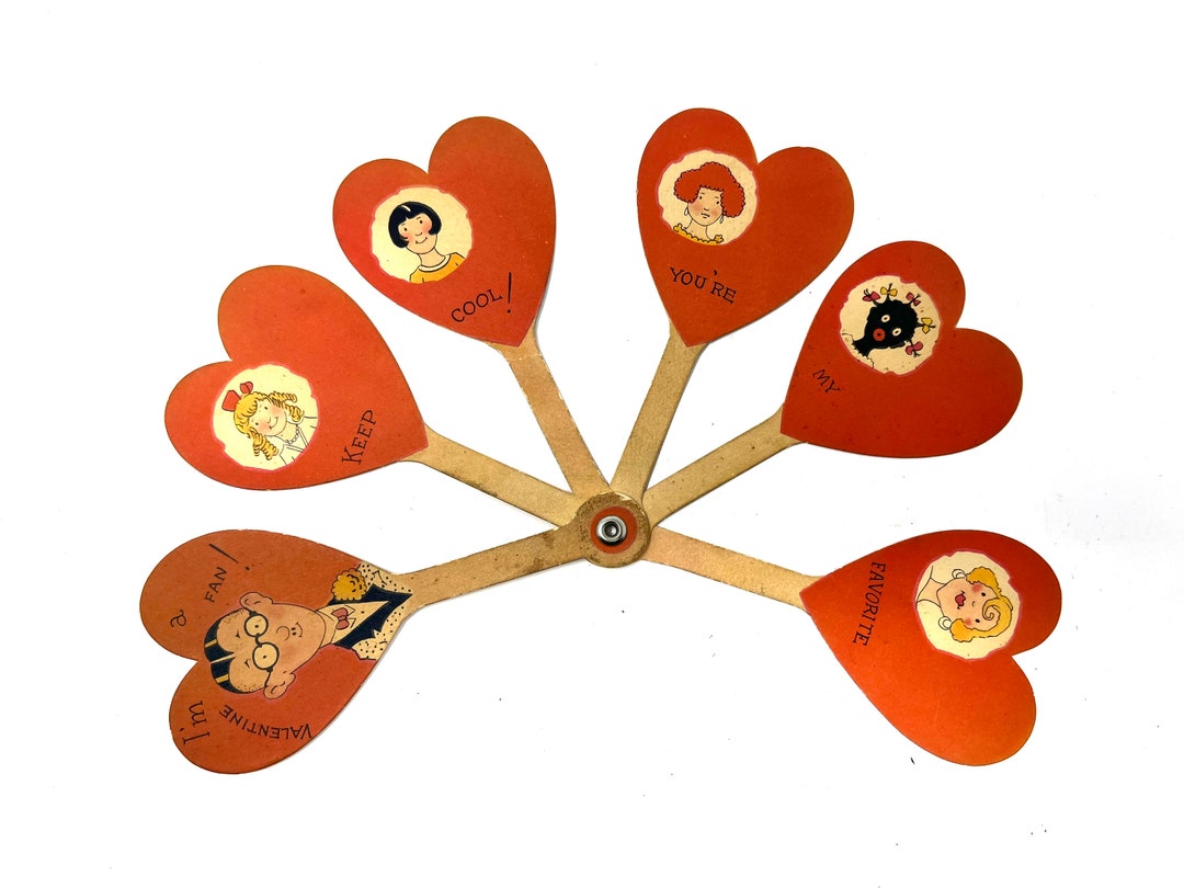 Vintage Valentine Paper Fan Greeting Card: Antique Novelty Decor - Etsy