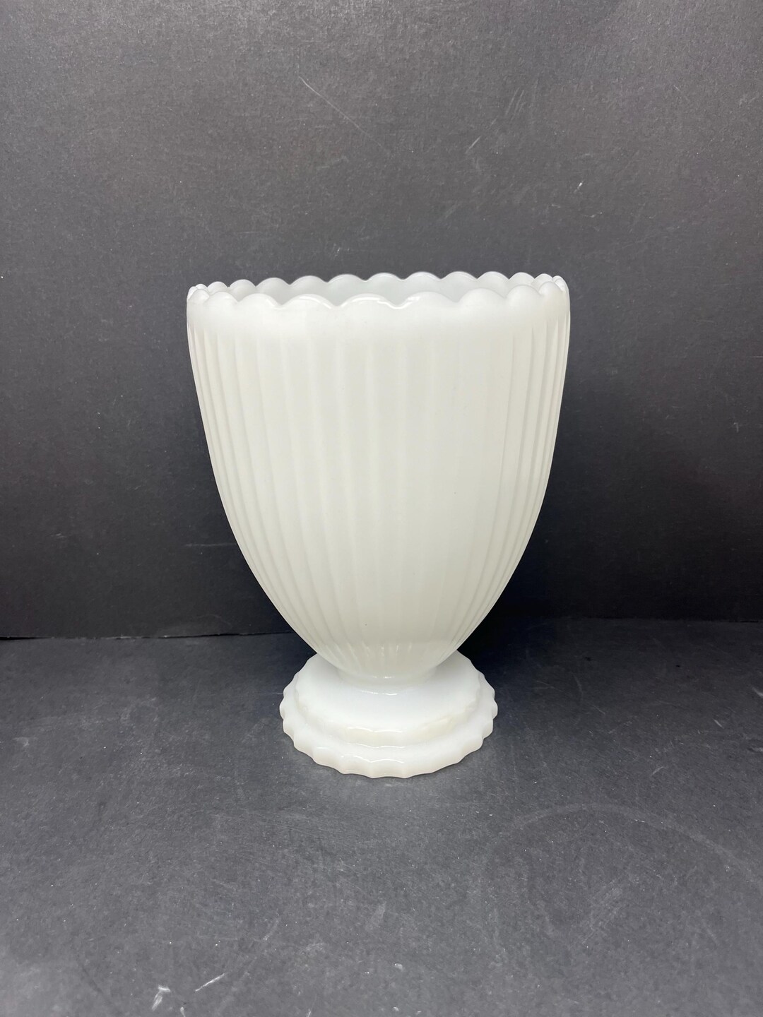 Napco 1188 Milk Glass Footed Ribbed Large White Vase Vintage 7 1/2 ...