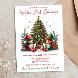 Holiday Book Exchange Party Invitation Template, Christmas Holiday Book ...