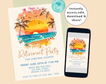 Beach Theme Funny Humor Retirement Party Digital Download - Editable ...