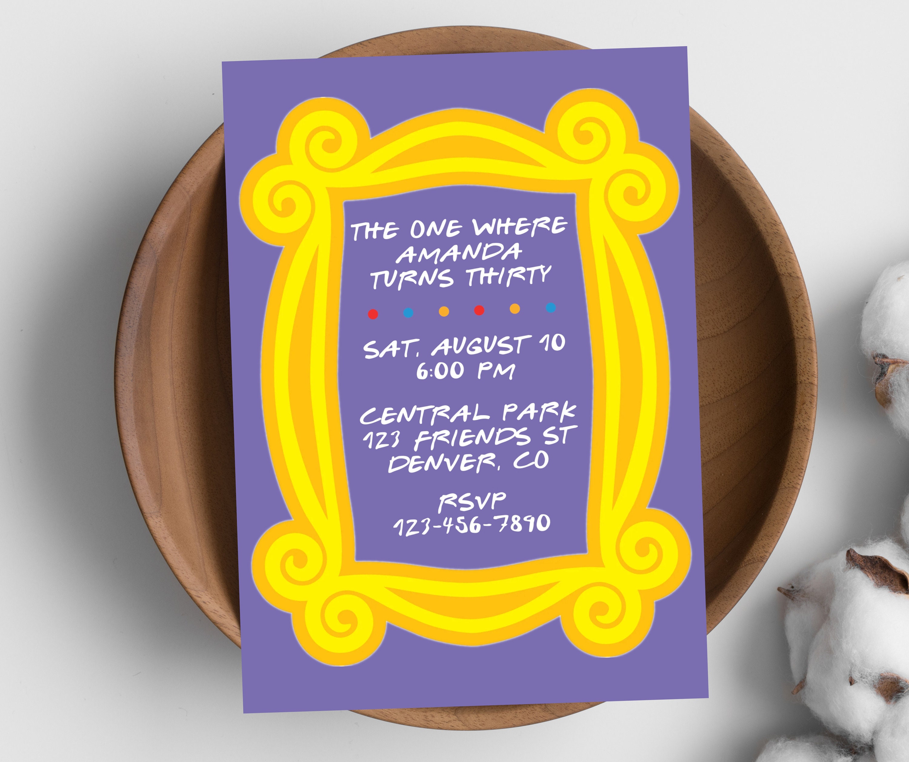 Friends Themed Birthday Party Yellow Frame Invitation Template, Any Age ...