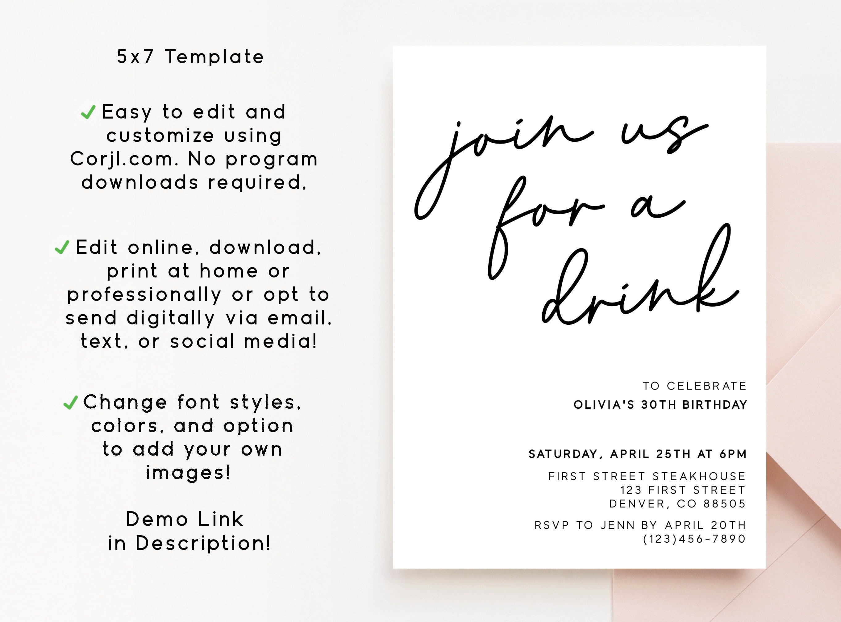 Join Us for A Drink Party Invitation Template, Minimal Party, Any ...