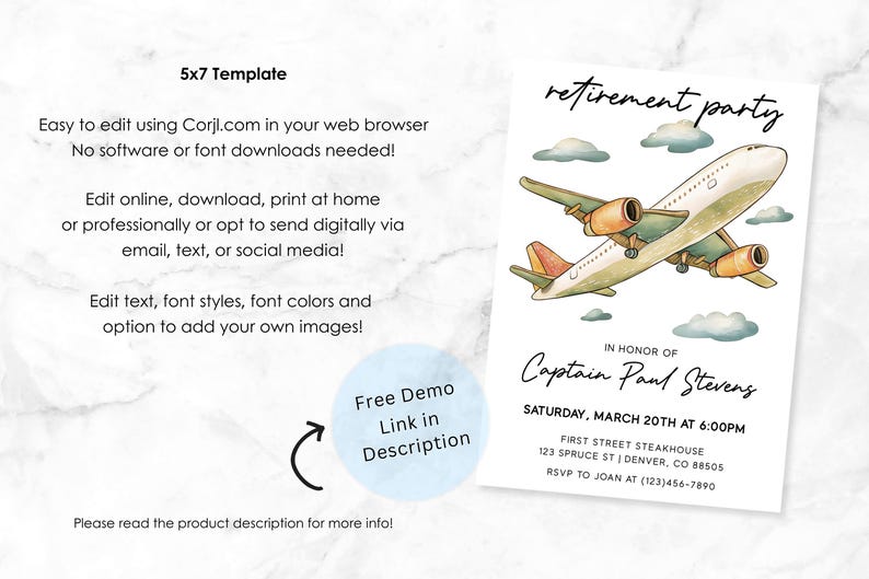 Pilot Retirement Party Invitation Template, Minimal Captain Retirement ...