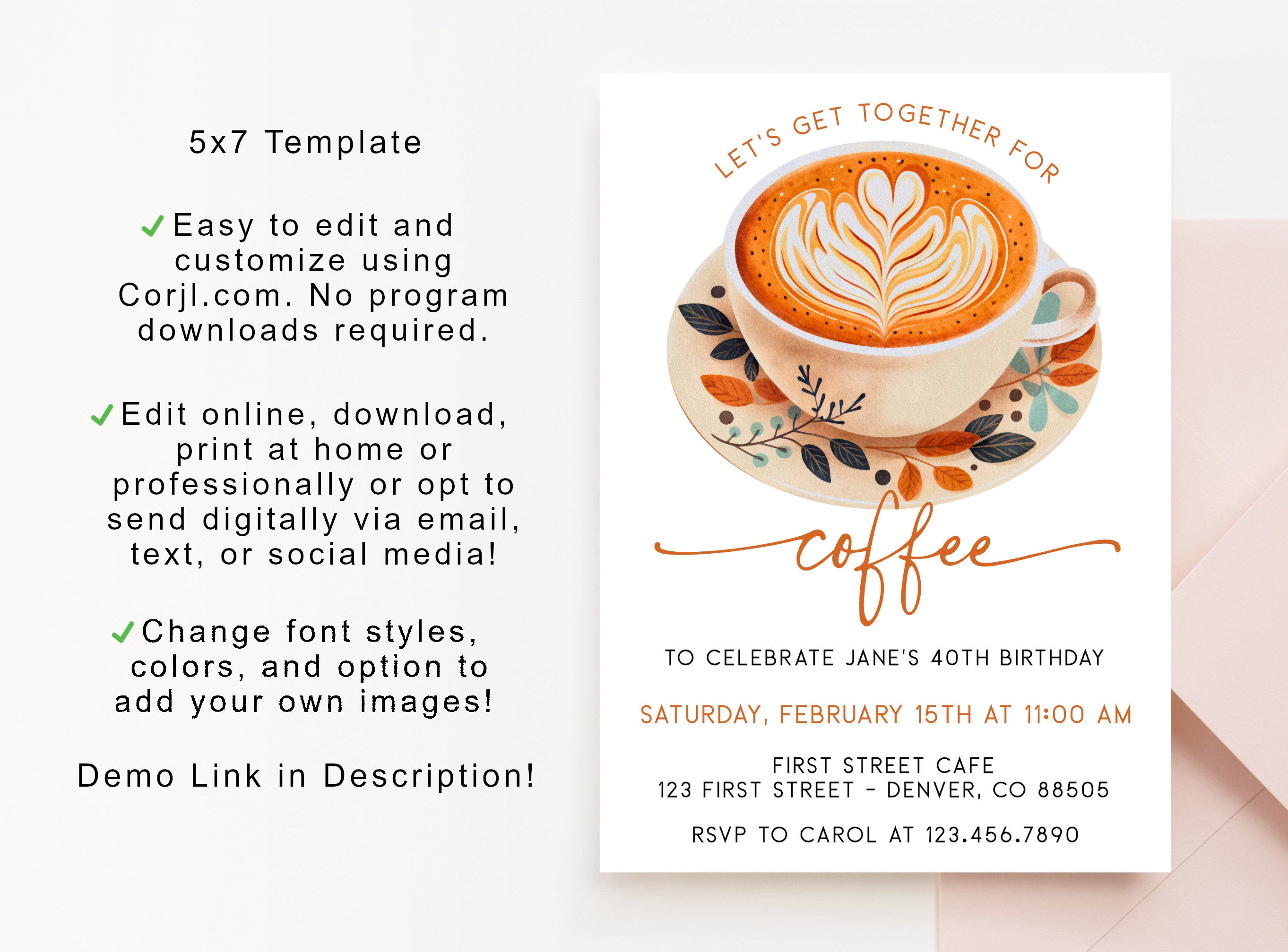 Let's Get Together for Coffee Invitation Template, Any Occasion Coffee ...