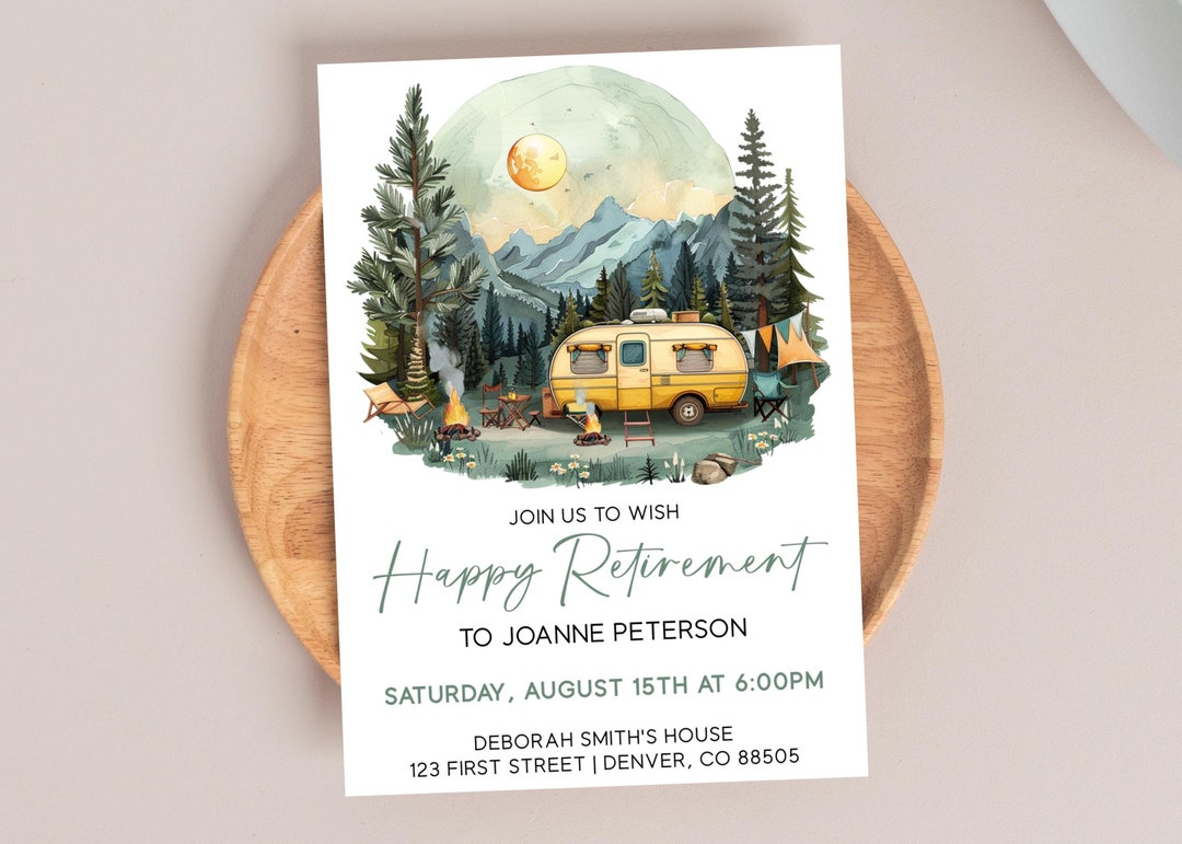 Camping Theme Retirement Party Invitation Template, Camping Retirement ...