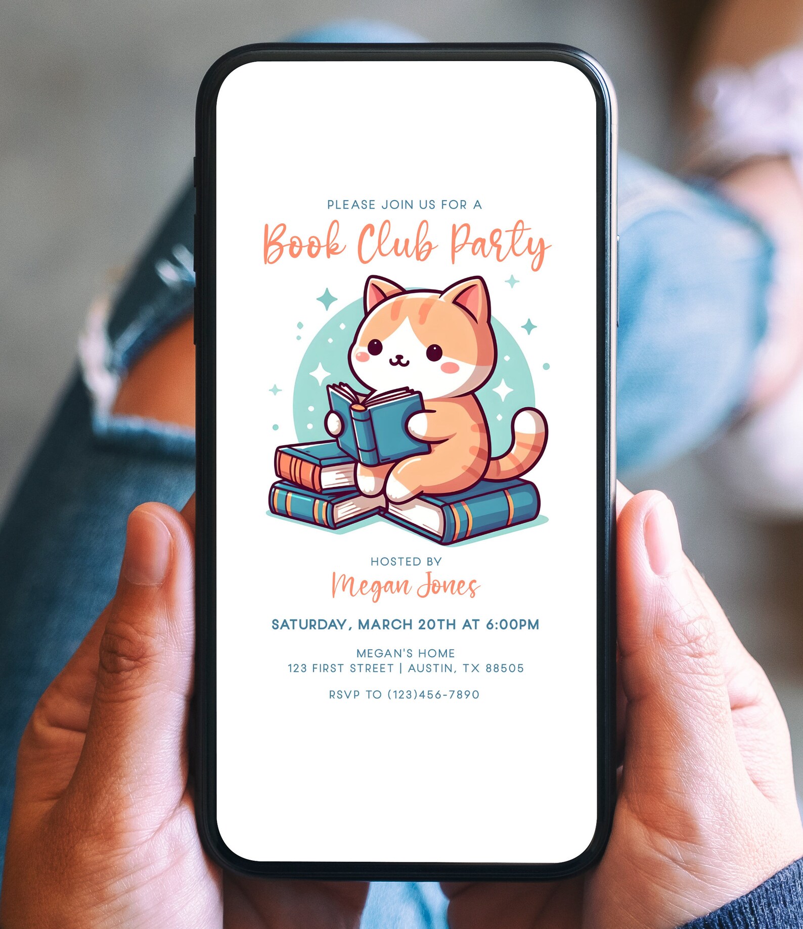 Book Club Party With Cat Invitation Template, Book Club Invitation ...