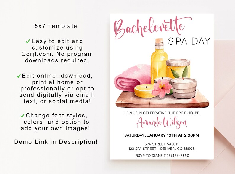 Bachelorette Spa Day Party Invitation Template, Bachelorette Party ...