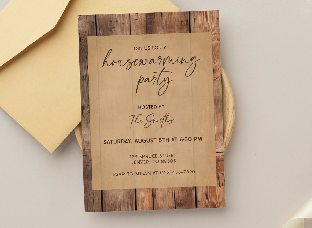 Rustic Wood Theme Housewarming Party Invitation Template, Wooden Theme ...