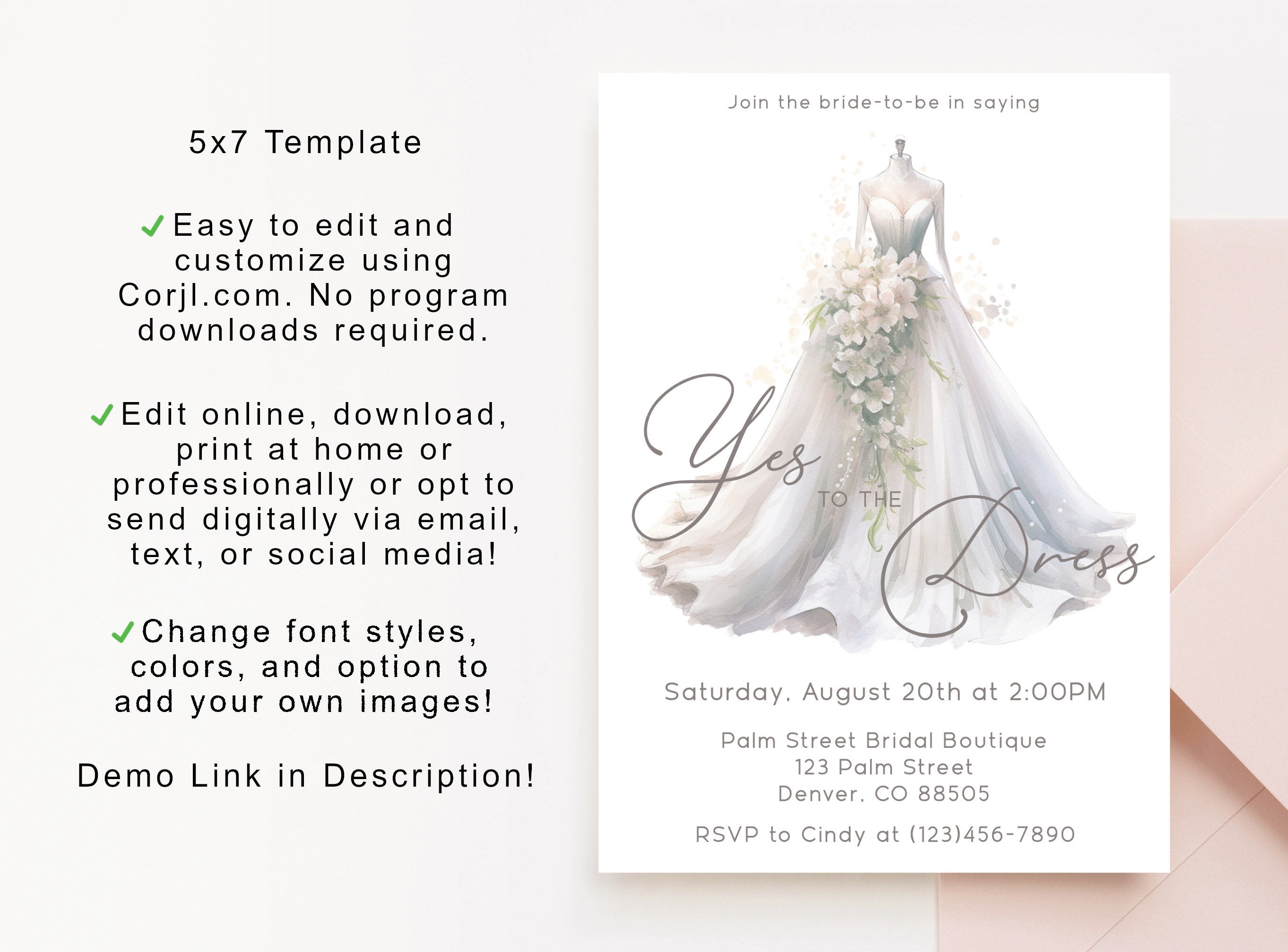 Bridal Say Yes to the Dress Invitation Template, Editable, Personalize ...