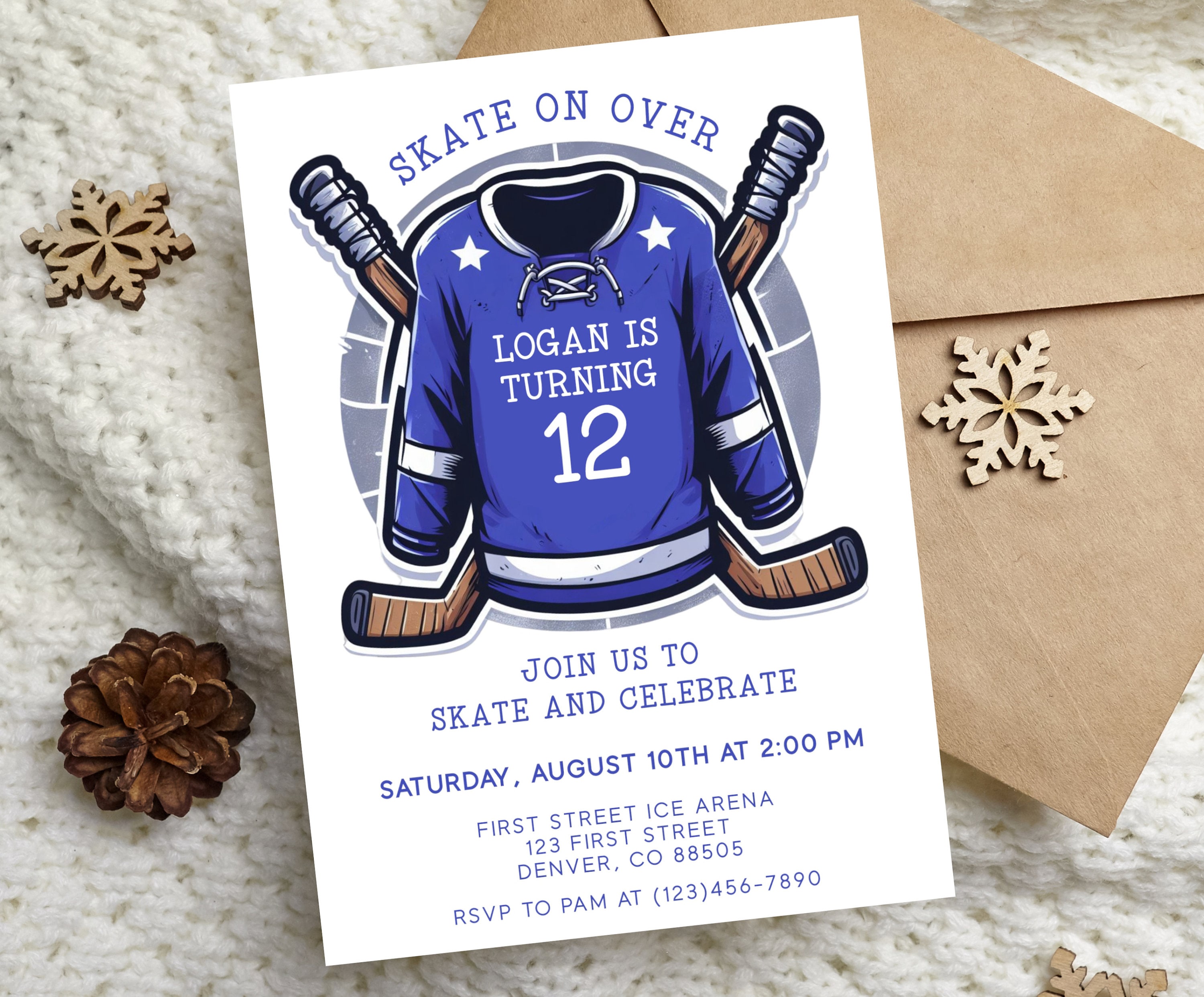 Skate on Over Hockey Theme Birthday Party Invitation Template, Any Age ...