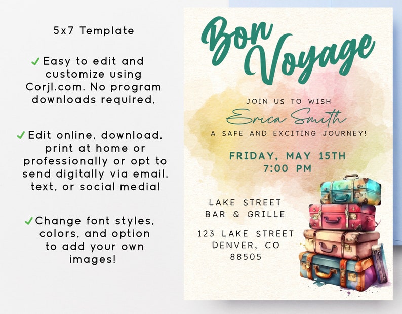 Bon Voyage Farewell Party Digital Download - Editable and Customizable ...