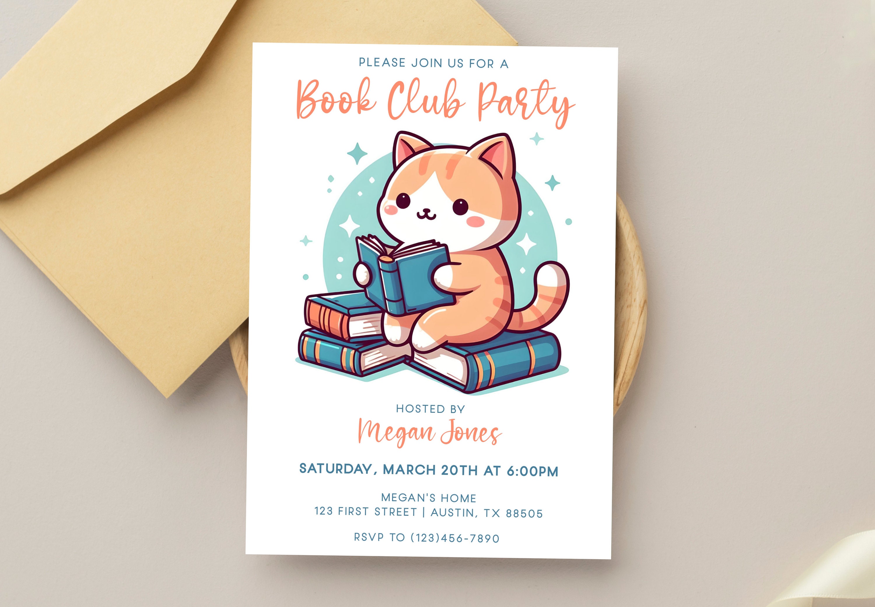 Book Club Party With Cat Invitation Template, Book Club Invitation ...