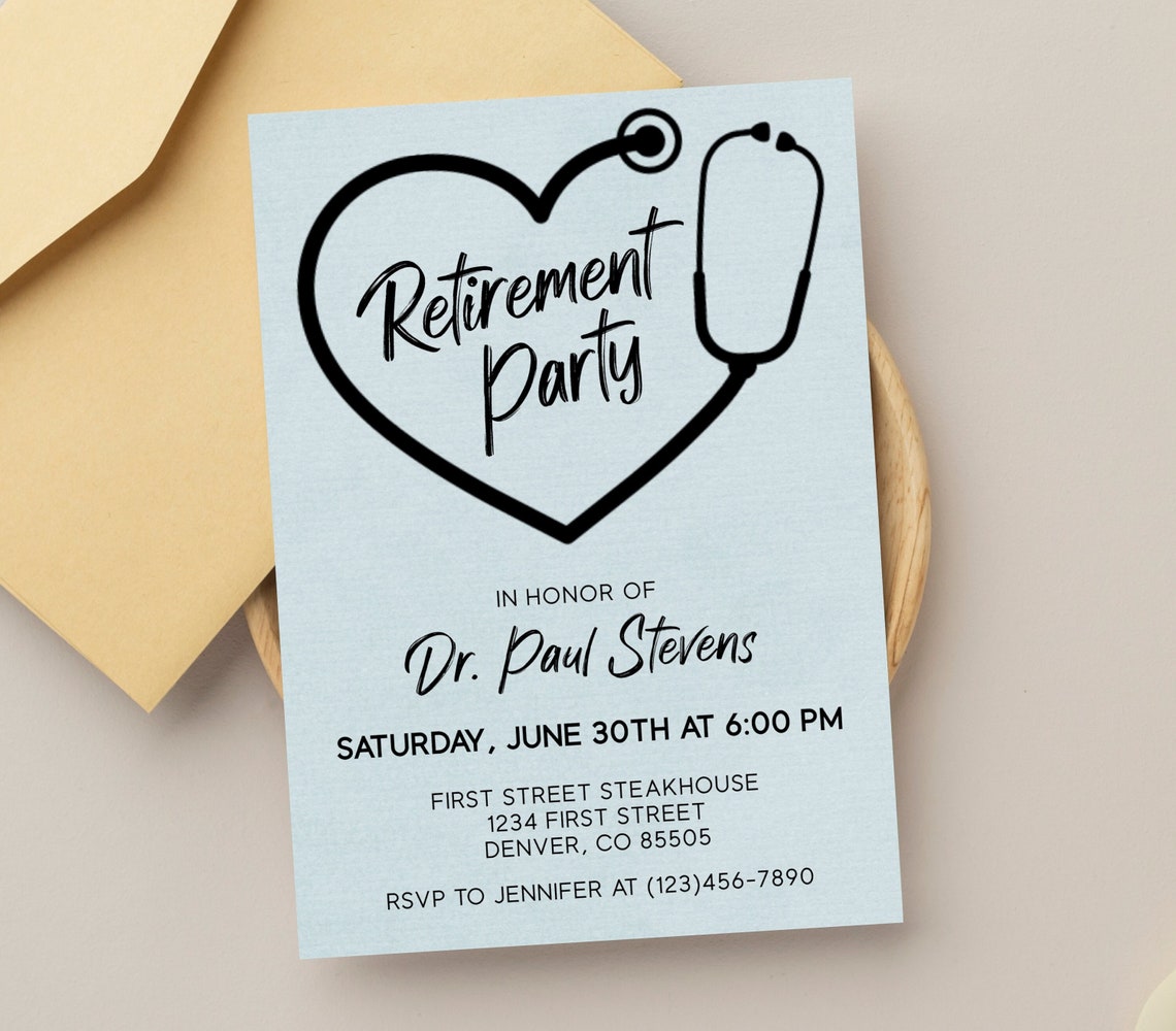 Doctor/nurse Themed Retirement Invitation Template, Editable, Instant ...