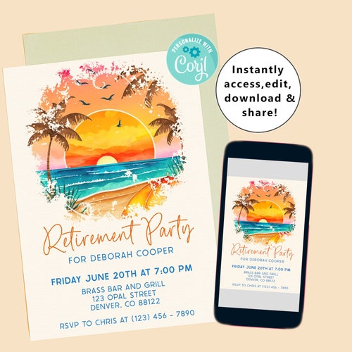 Beach Theme Retirement Party Digital Download Editable and - Etsy