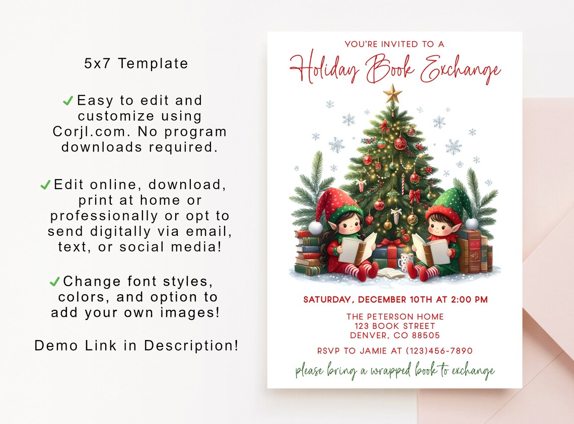 Holiday Book Exchange Party Invitation Template, Christmas Holiday Book ...