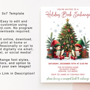 Holiday Book Exchange Party Invitation Template, Christmas Holiday Book ...