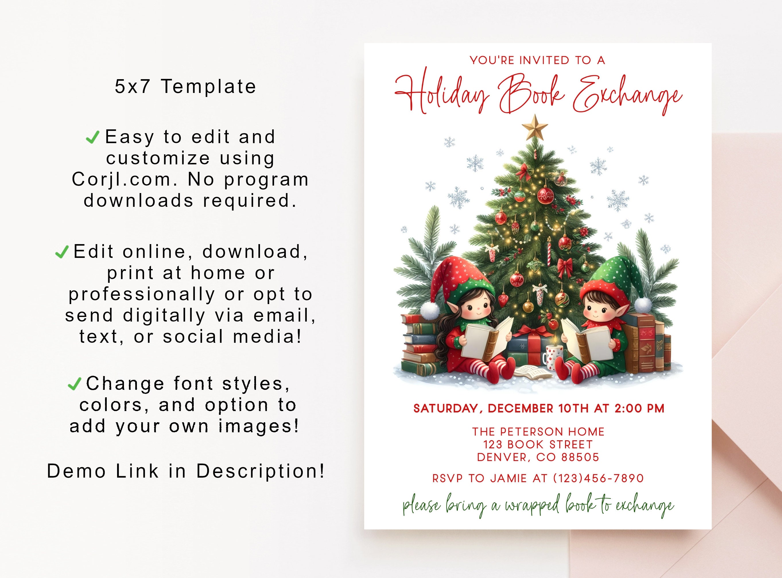 Holiday Book Exchange Party Invitation Template, Christmas Holiday Book ...