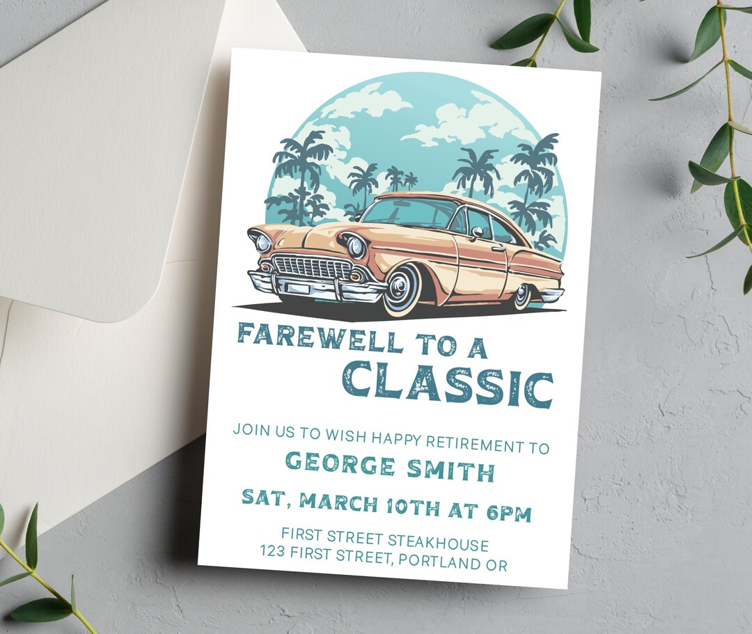Classic Car Retirement Party Invitation Template (digital Download) - Etsy