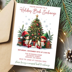 Holiday Book Exchange Party Invitation Template, Christmas Holiday Book ...