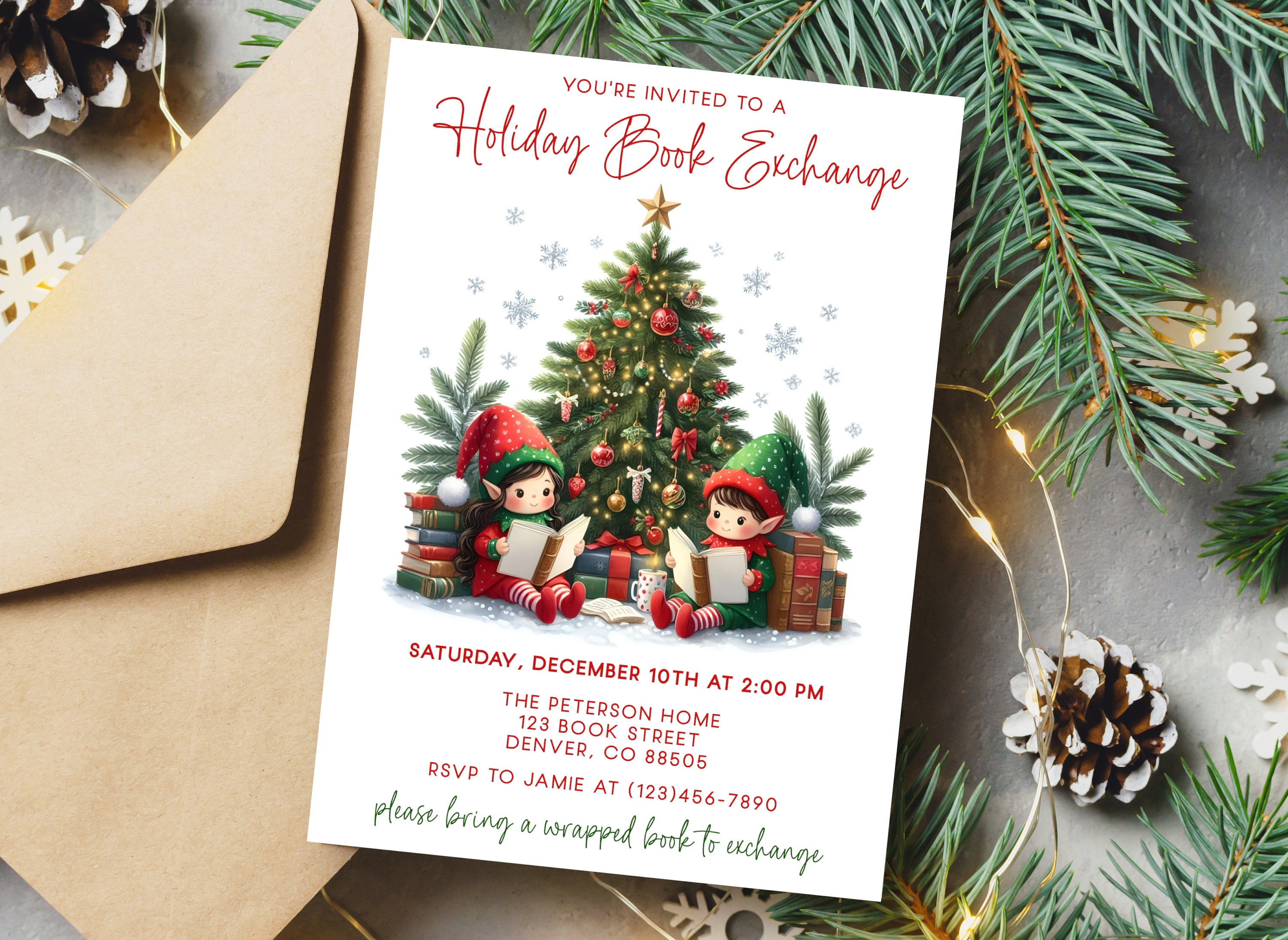 Holiday Book Exchange Party Invitation Template, Christmas Holiday Book ...