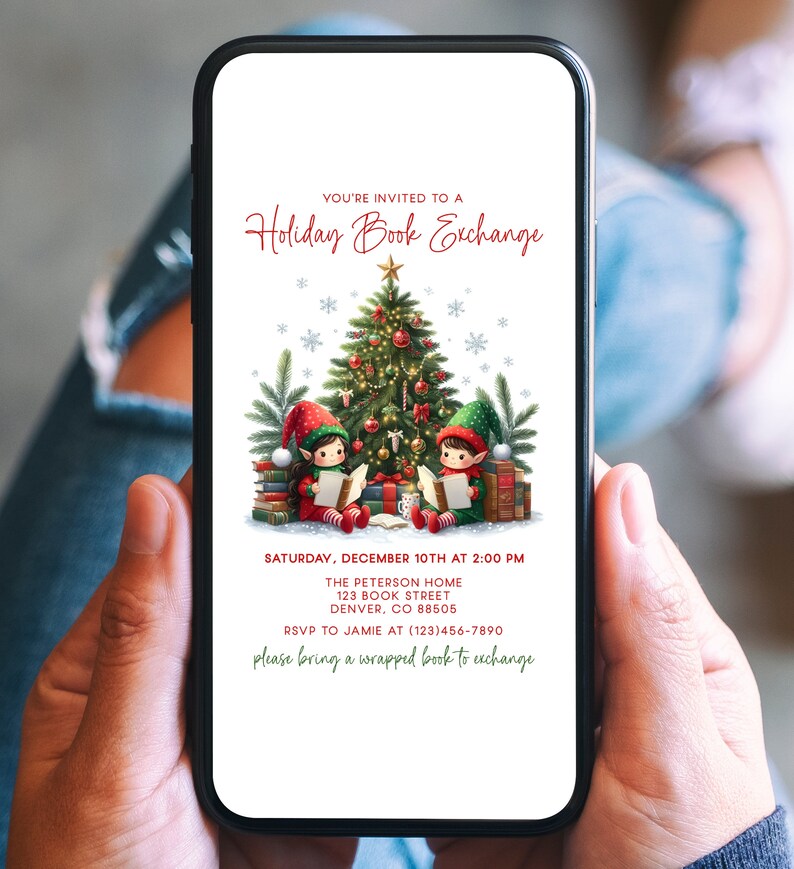 Holiday Book Exchange Party Invitation Template, Christmas Holiday Book ...