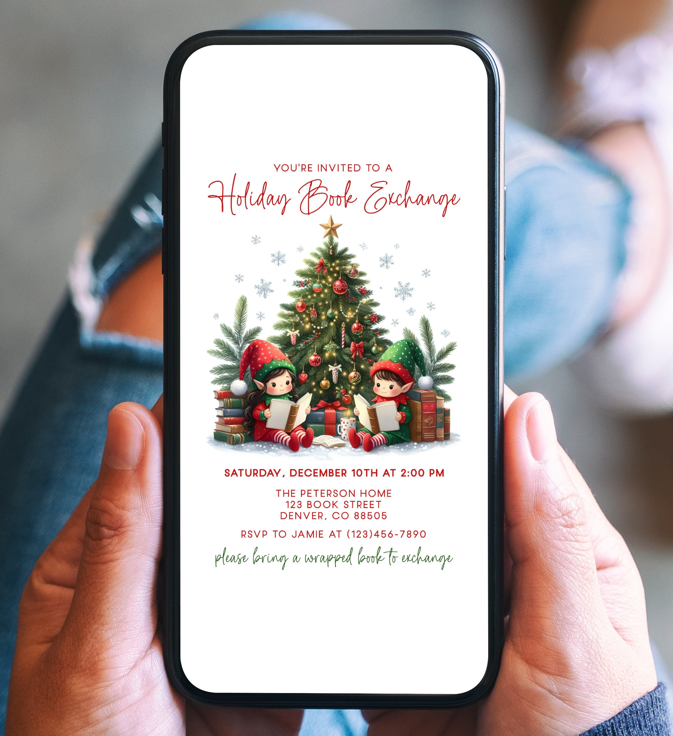 Holiday Book Exchange Party Invitation Template, Christmas Holiday Book ...