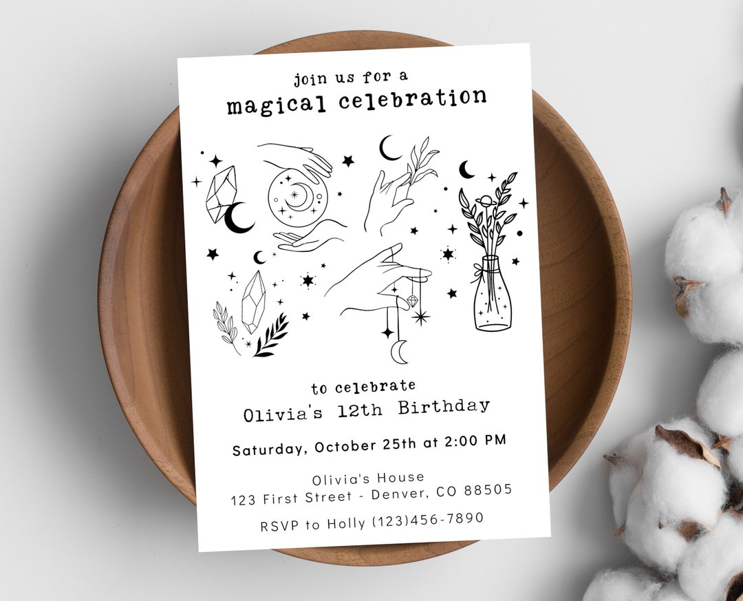 Minimal Magical Witch Birthday Party Invitation Template, Any Age, Edit ...
