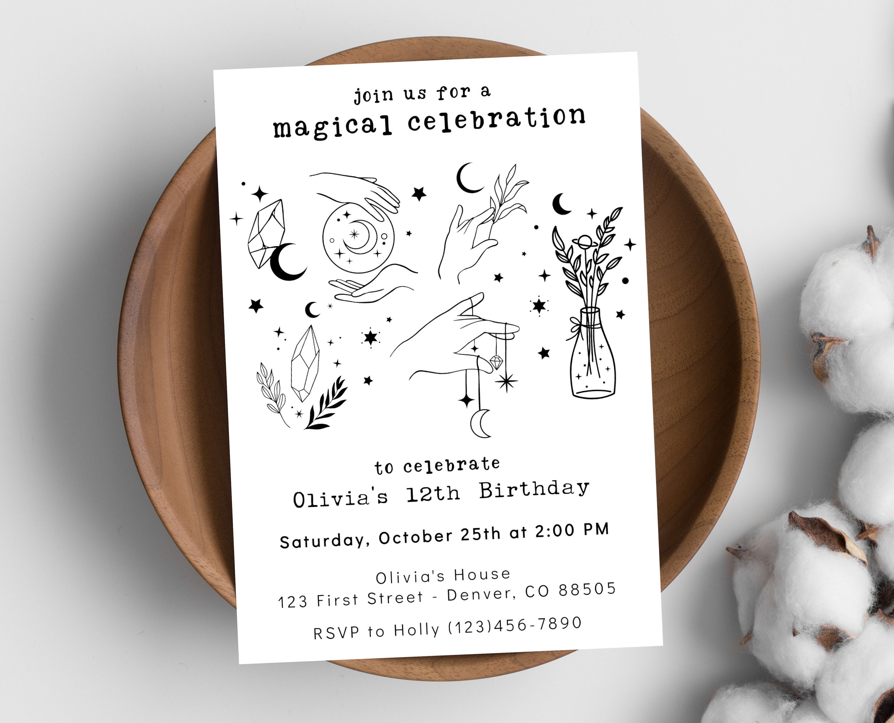 Minimal Magical Witch Birthday Party Invitation Template, Any Age, Edit ...