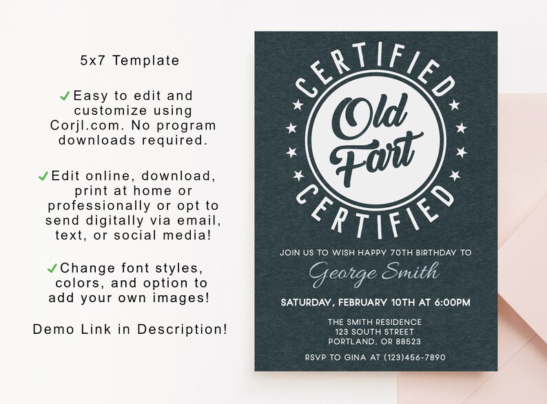 Funny Old Fart Birthday Invitation Template: Any Age (digital Download ...
