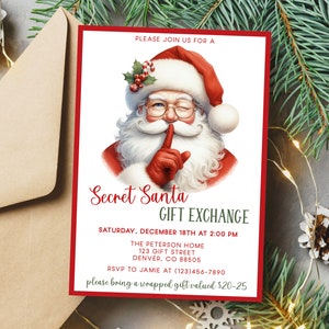Secret Santa Gift Exchange Party Invitation Template, Christmas Holiday Gift Swap, Editable ...