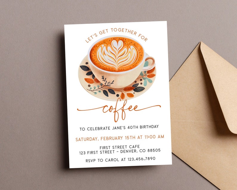 Let's Get Together for Coffee Invitation Template, Any Occasion Coffee ...