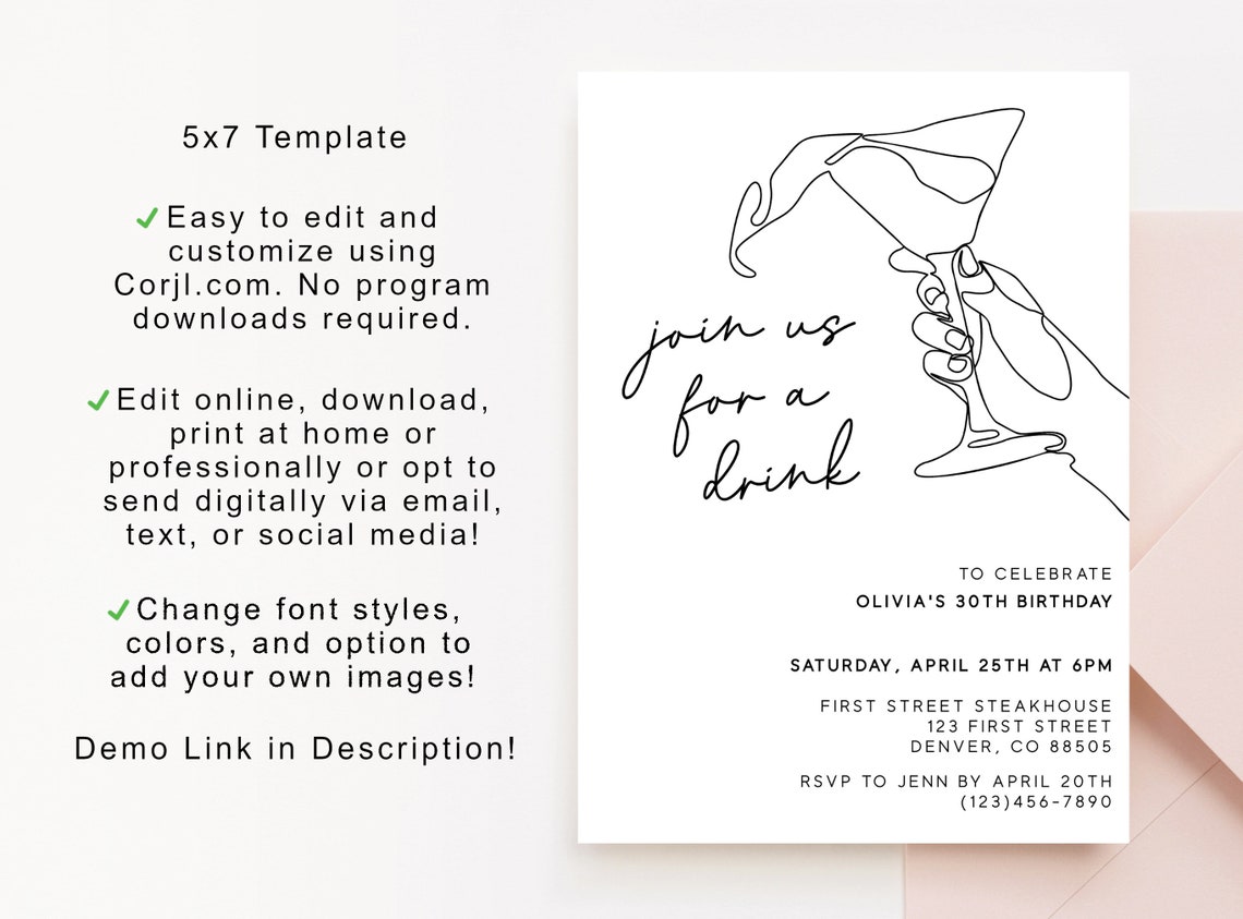 Join Us for A Drink Invitation Template, Any Occasion Join Us Party ...