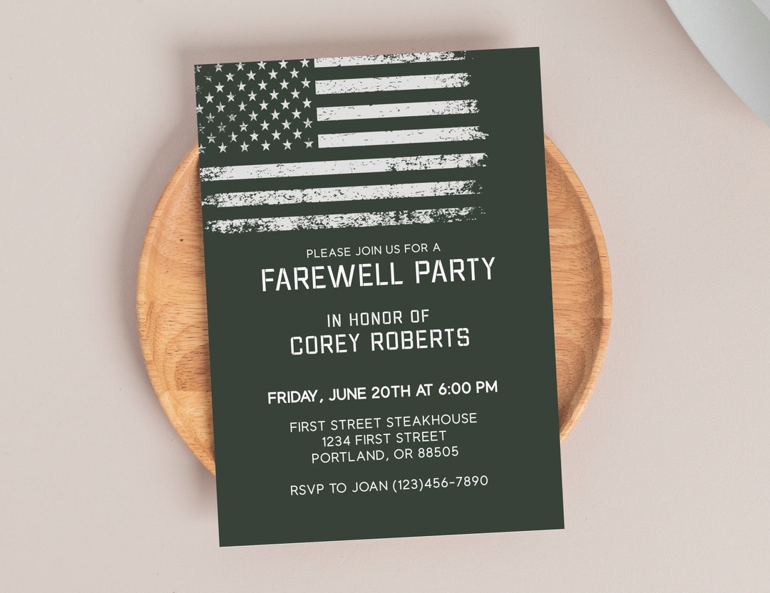 Military Themed Farewell Party Invitation Template With Flag, Digital ...
