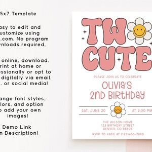 Two Cute 2nd Birthday Party Invitation Template, Second Birthday ...