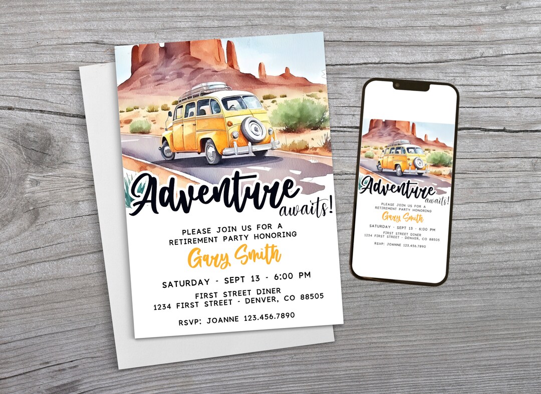 Adventure Awaits Retirement Party Invitation: Travel Theme (digital ...