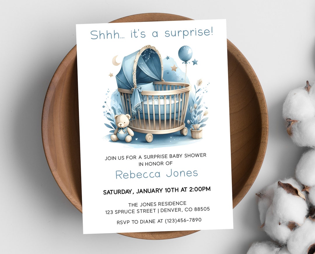 Blue Surprise Baby Shower Party Invitation Template, Boy Surprise Baby ...
