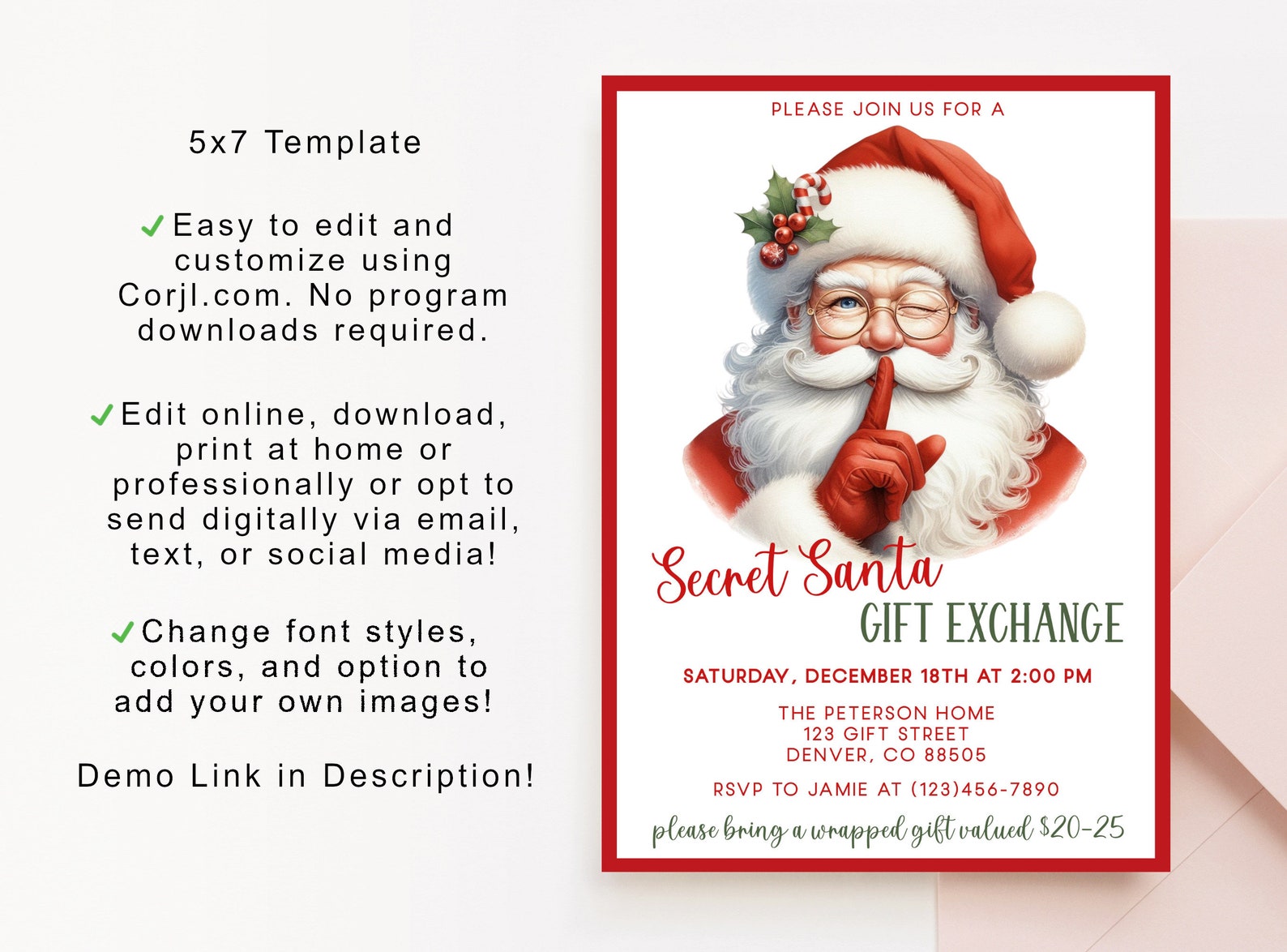 Secret Santa Gift Exchange Party Invitation Template, Christmas Holiday ...