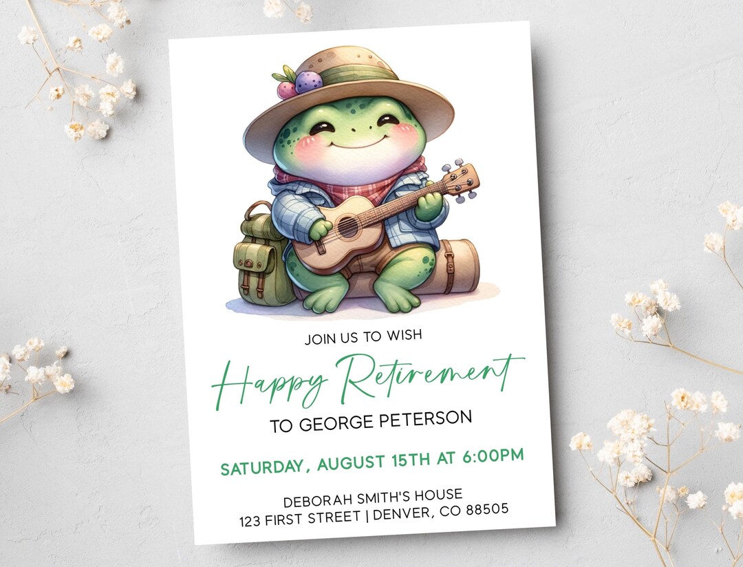 Frog Guitar Retirement Party Invitation: Camping Theme (digital ...
