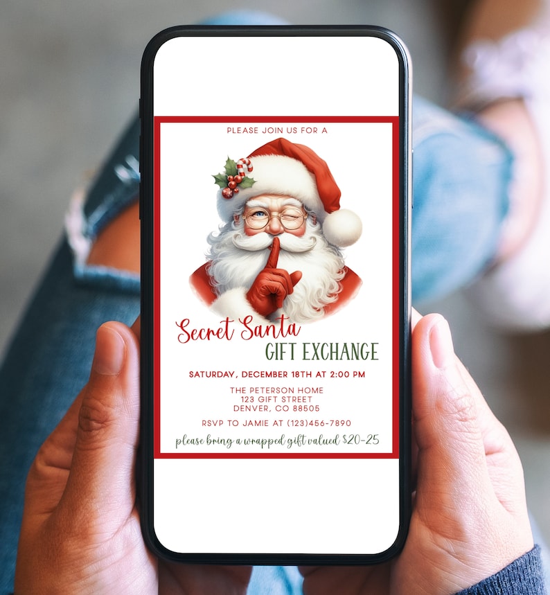 Secret Santa Gift Exchange Party Invitation Template, Christmas Holiday ...