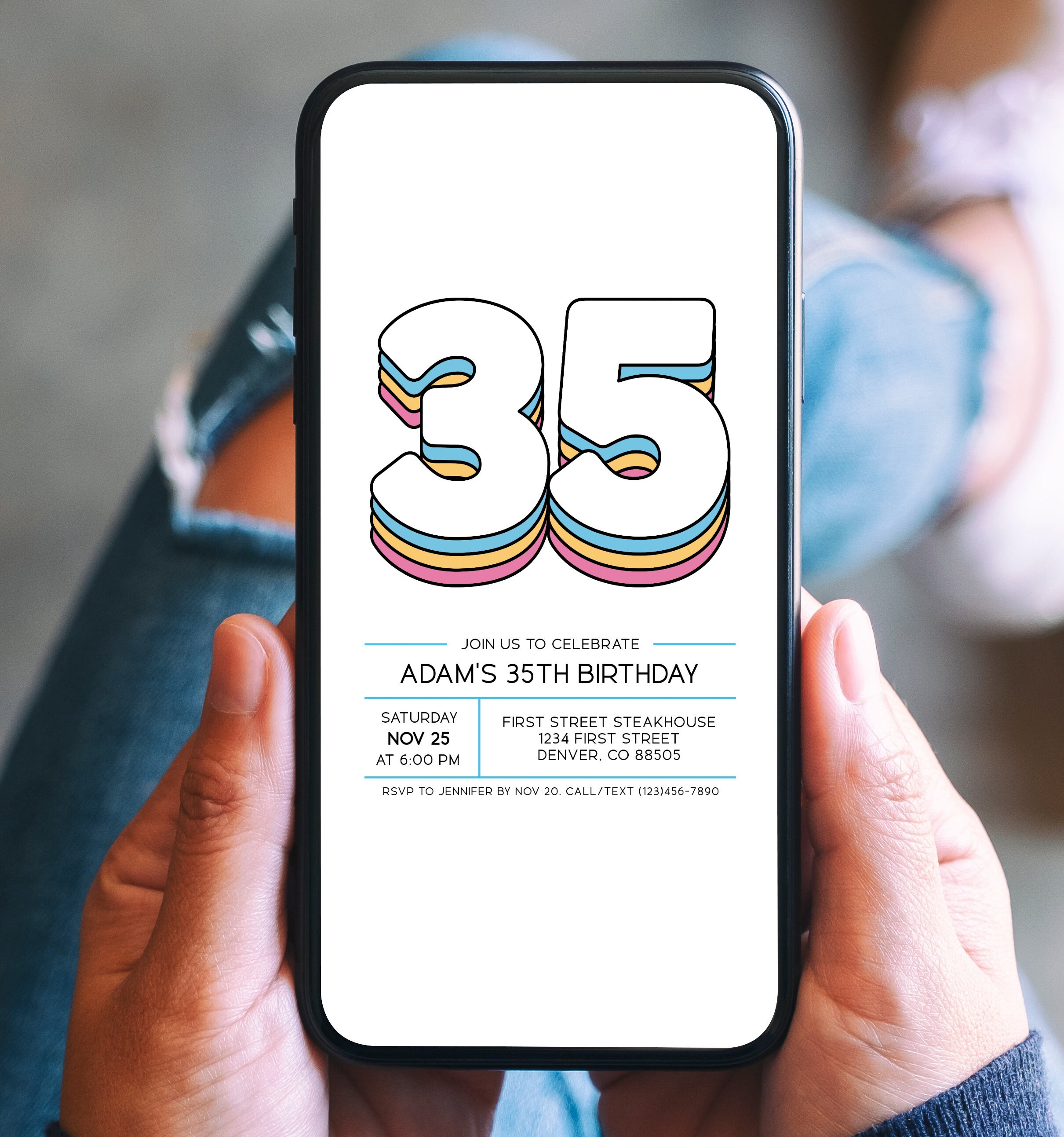 Minimal 35th Birthday Party Invitation Template, 35th Unisex Party ...