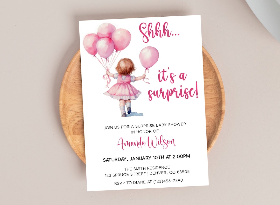 Pink Surprise Baby Shower Party Invitation Template, Girl Surprise Baby ...