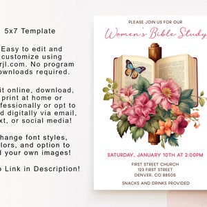 Women's Bible Study Invitation Template, Christian Book Club, Church ...