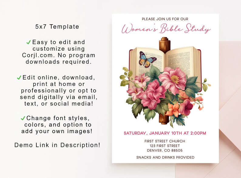 Women's Bible Study Invitation Template, Christian Book Club, Church ...