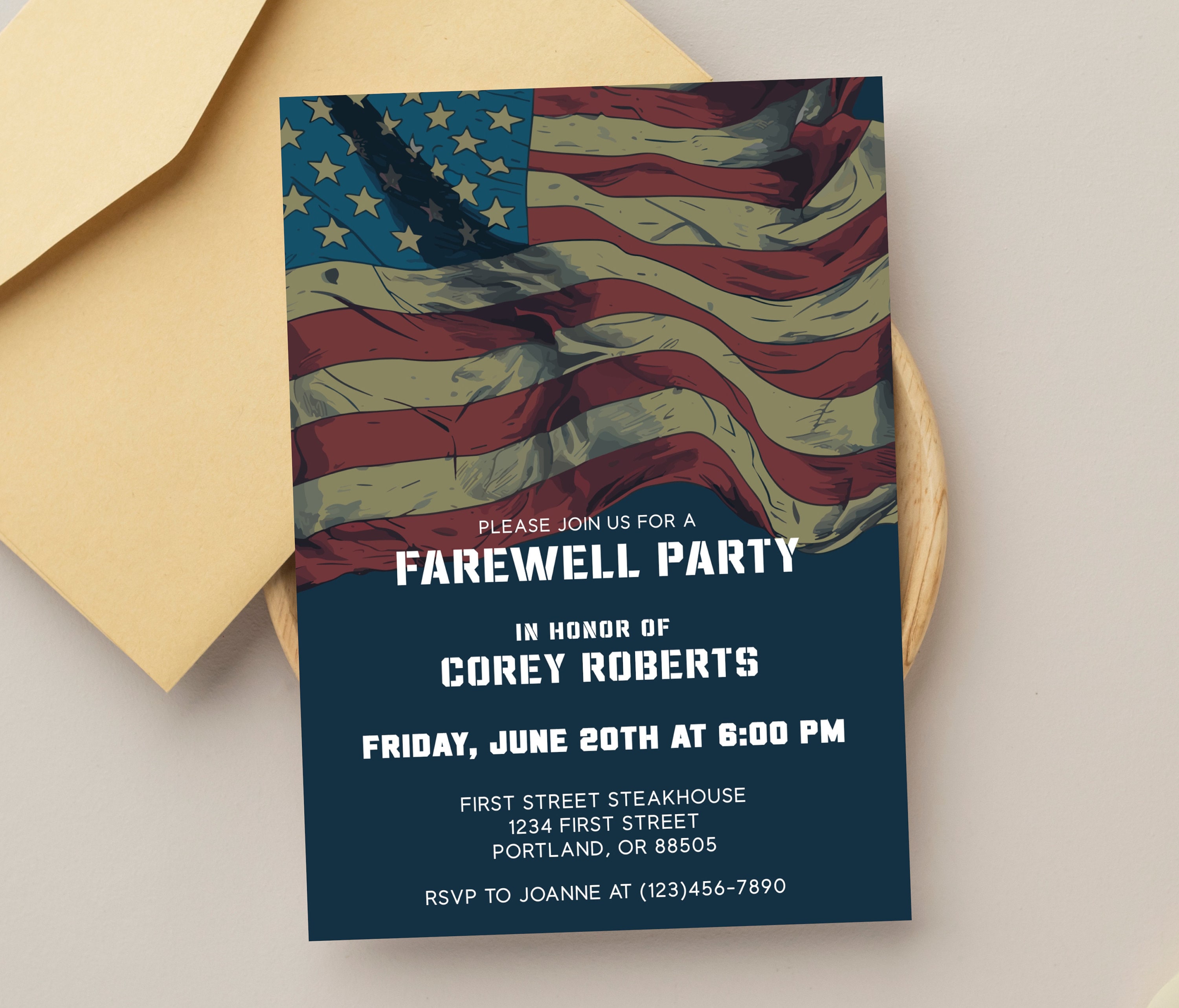 Blue Military Themed Farewell Party Invitation Template With Realistic ...