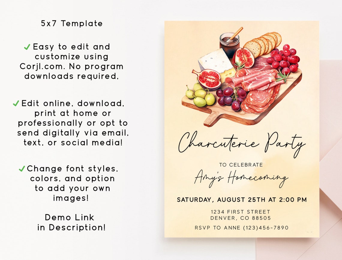 EDITABLE Charcuterie Party Invitation Template. All Occasions ...
