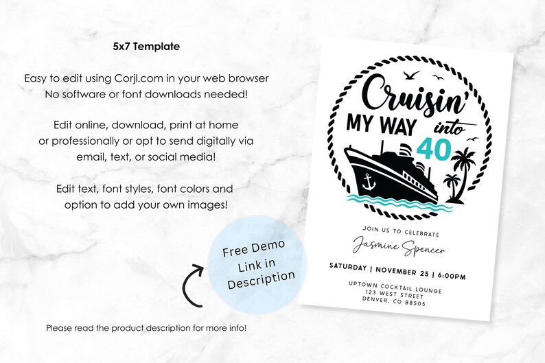 40th Cruise Invitation Template, Cruising Into 40 Party Invite ...