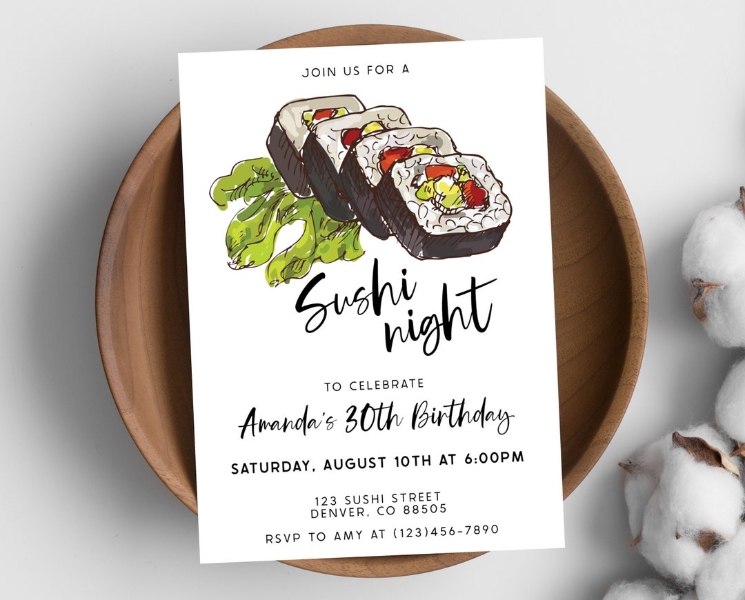 Minimal Sushi Night Invitation Template, Any Occasion Sushi Night Party ...