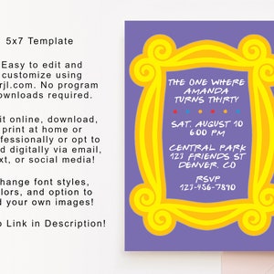 Friends Themed Birthday Party Yellow Frame Invitation Template, Any Age ...