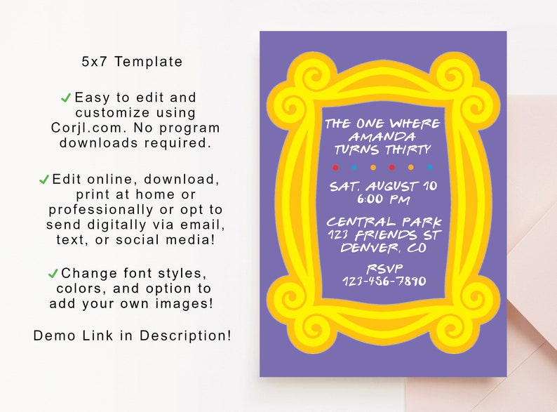 Friends Themed Birthday Party Yellow Frame Invitation Template, Any Age ...