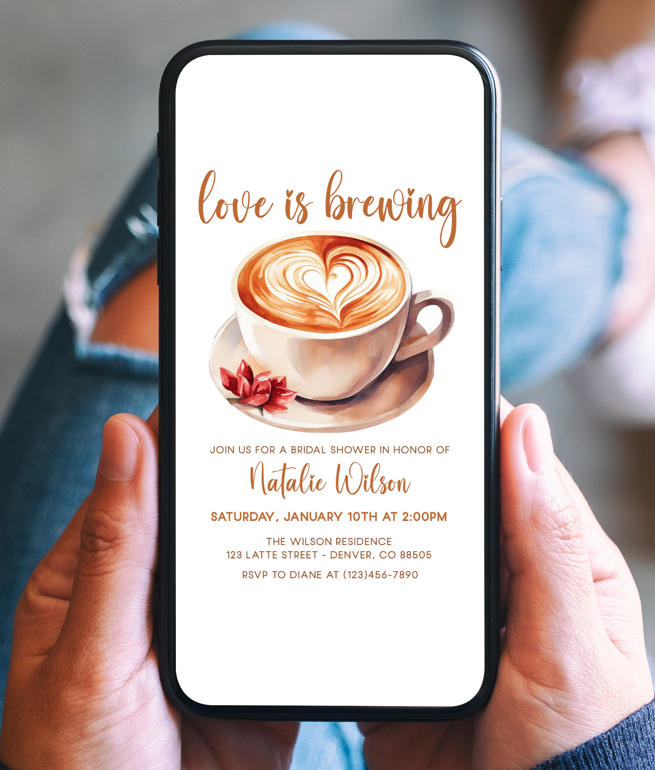 Love is Brewing Coffee Bridal Shower Invitation Template, Coffee Theme ...